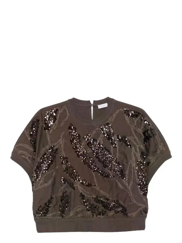 Brunello Cucinelli Sequin-embellished Embroidered Top - Brown