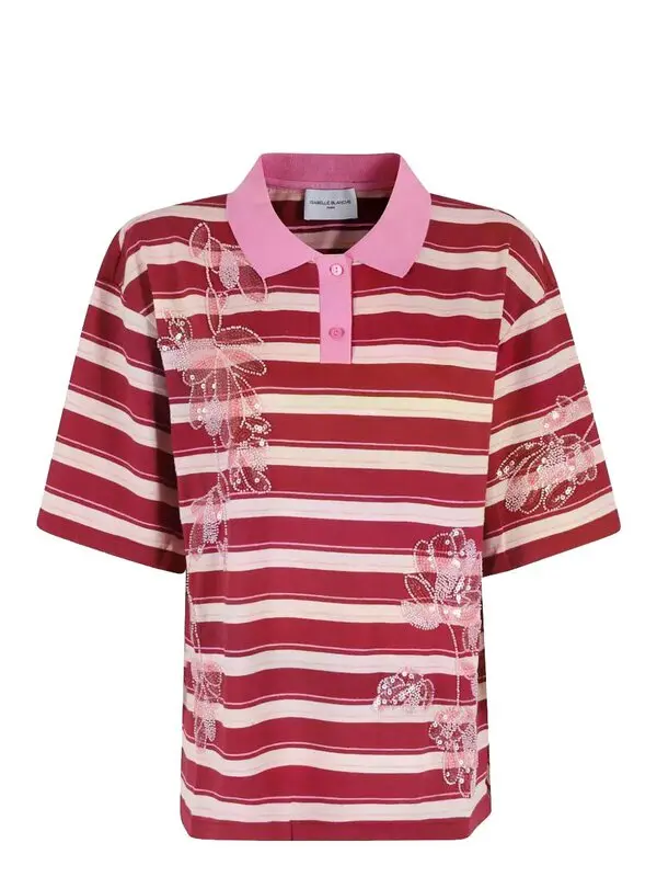 ISABELLE BLANCHE Embellished Striped Polo Shirt - Red