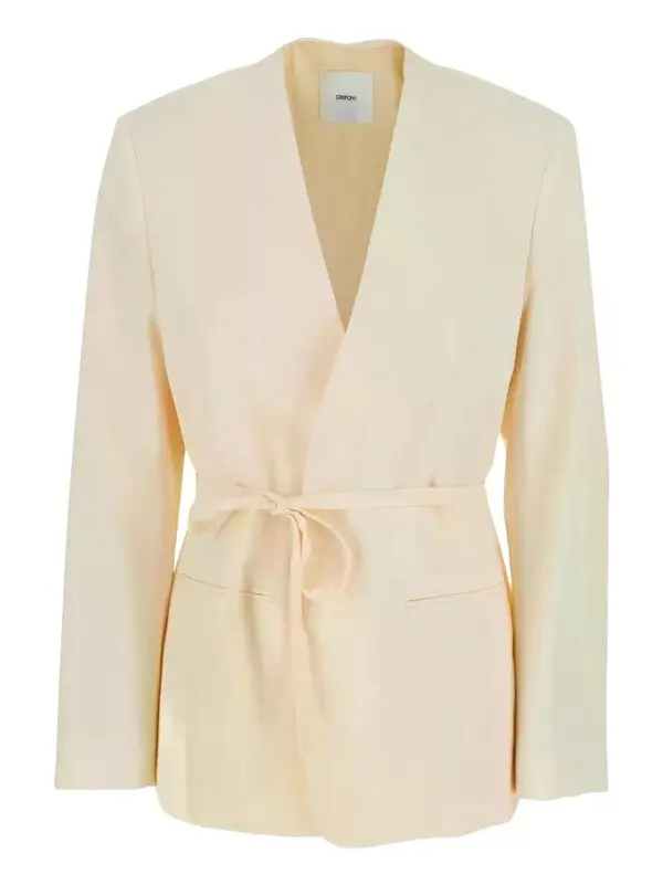 GRIFONI Belted V-neck Jacket - Neutrals
