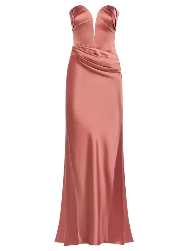 ARAFTU Pleated Lace-up Gown - Pink