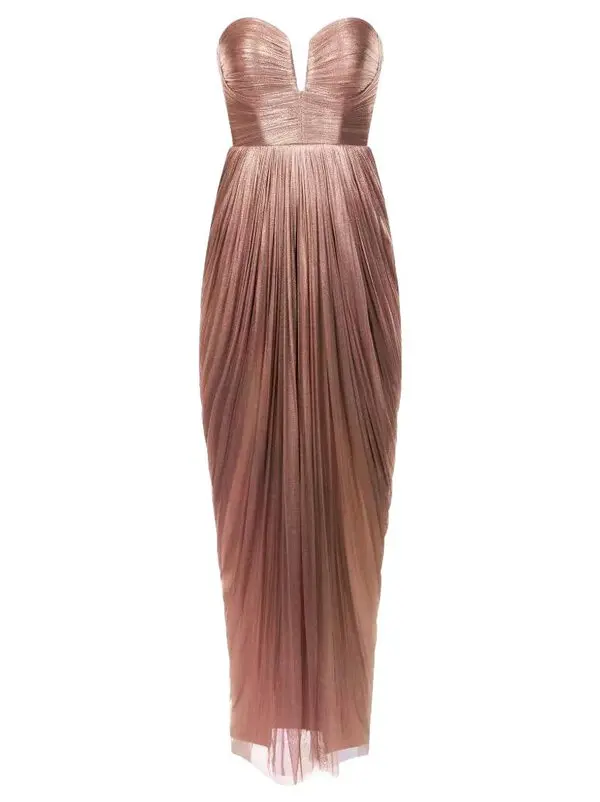 ARAFTU Pleated Metallic-finish Dress - Brown