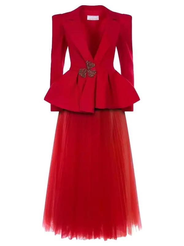 ARAFTU Peplum Tulle-panel Dress - Red