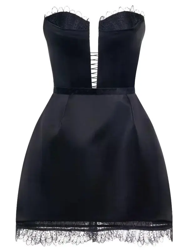 ARAFTU Lace-trimmed Strapless A-line Dress - Black