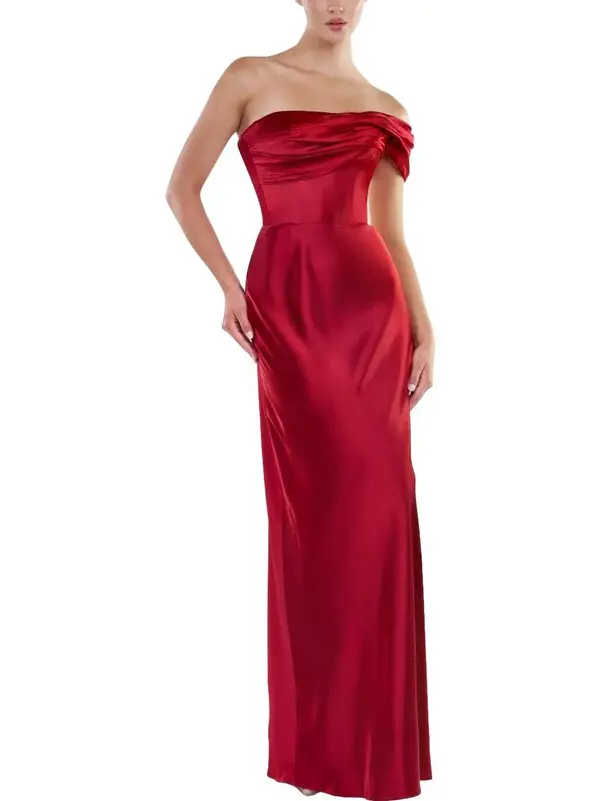ARAFTU Draped Lace-up Gown - Red