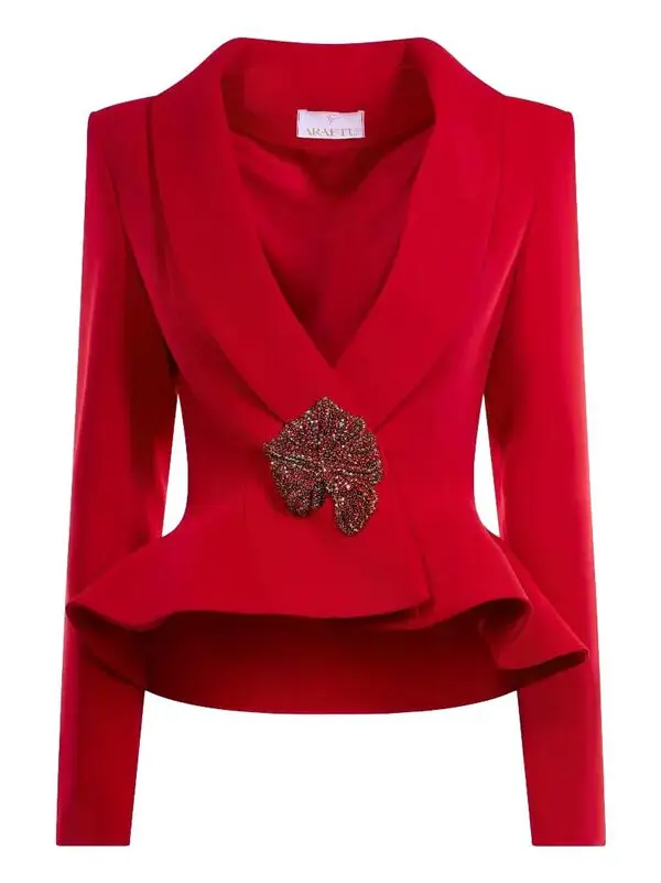ARAFTU Peplum Blazer With Crystal Embellishment - Red