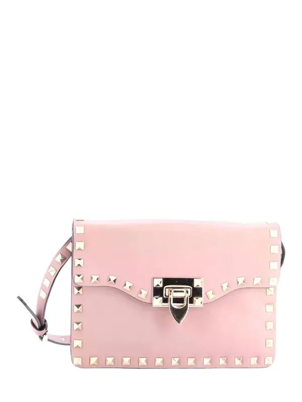 Valentino Garavani Rockstud Flip Lock Flap Bag Leather Small Shoulder Bag - Pink