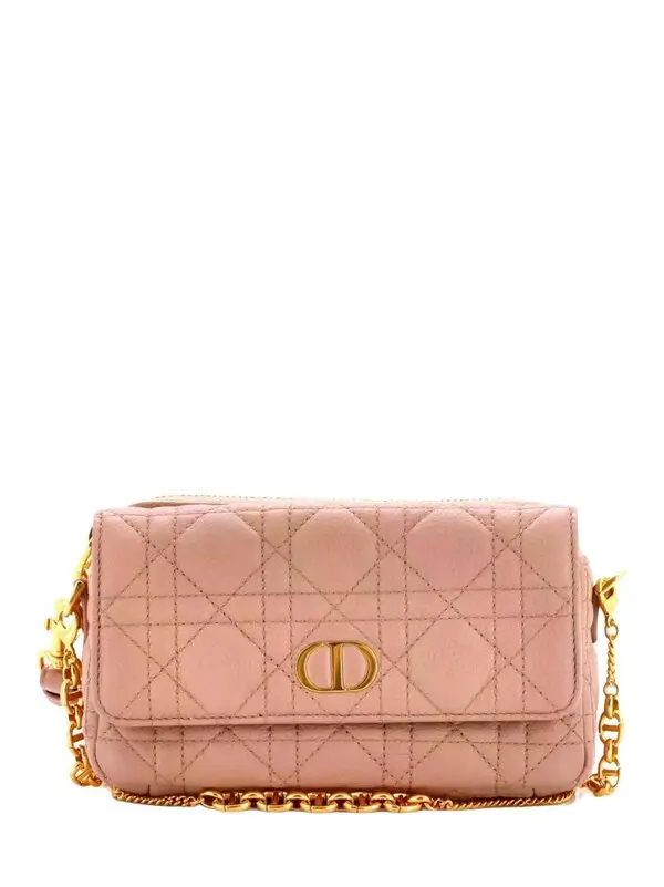 Dior Caro Flap Double Pouch Cannage Quilt Calfskin Crossbody Bag - Pink