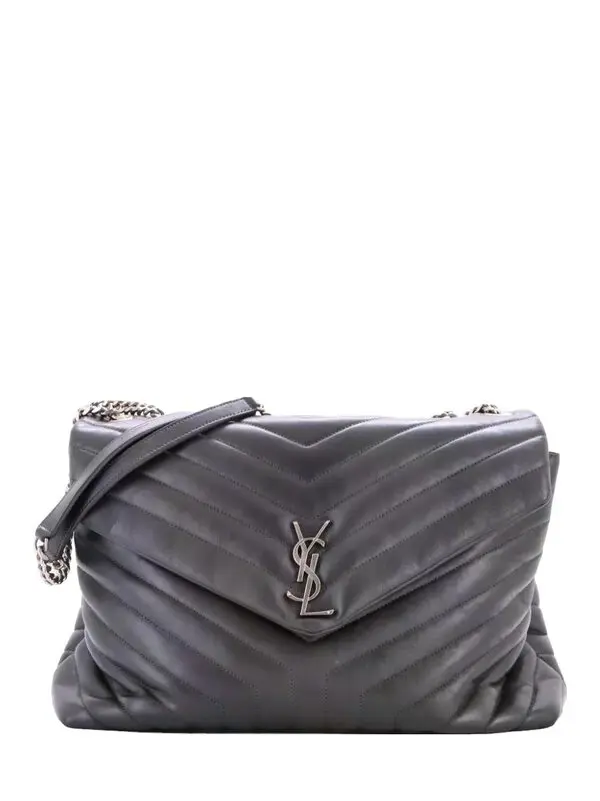 Saint Laurent Loulou Matelassé Chevron Leather Large Shoulder Bag - Grey