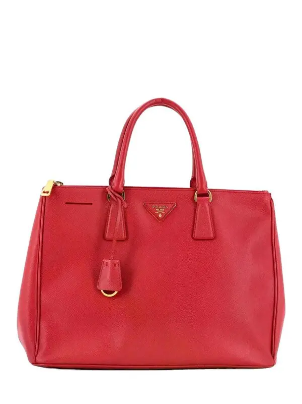 Prada Double Zip Lux Saffiano Leather Large Tote Bag - Red