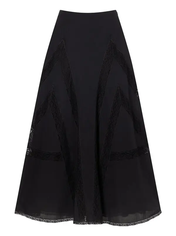 Loretta Caponi Lace-trimmed Cotton-muslin Maxi Skirt - Black