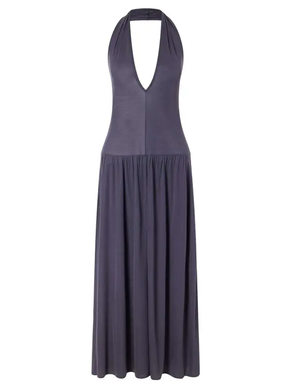 ST. AGNI Tencel™ Lyocell Halterneck Midi Dress - Blue