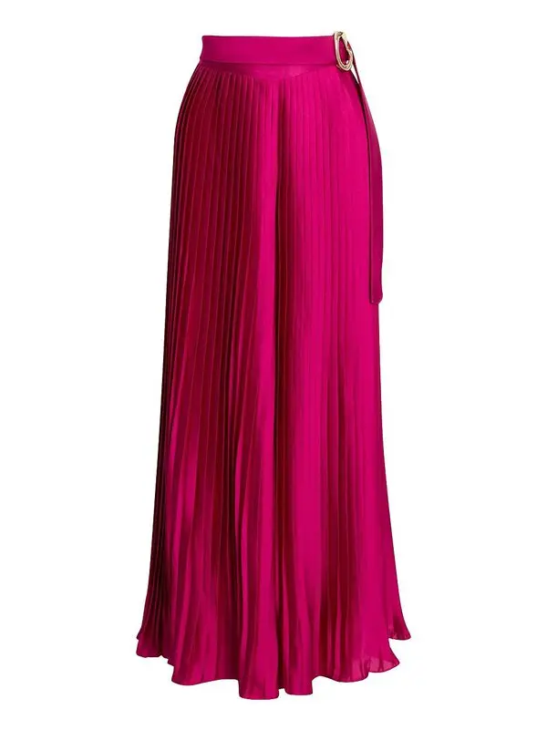 PatBO Pleated Satin Wide-leg Pants - Fuchsia