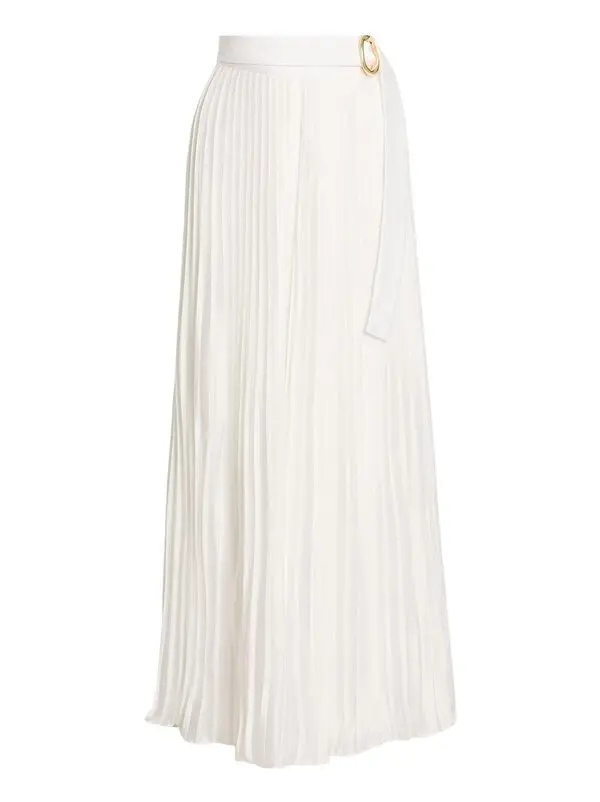 PatBO Pleated Satin Wide-leg Pants - White