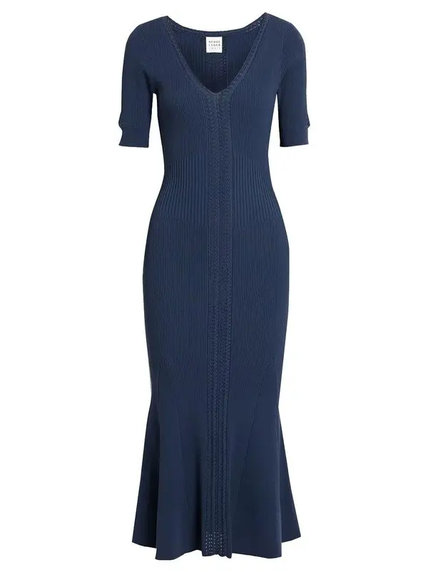 Herve Leger Aria Ribbed-knit Midi Dress - Navy