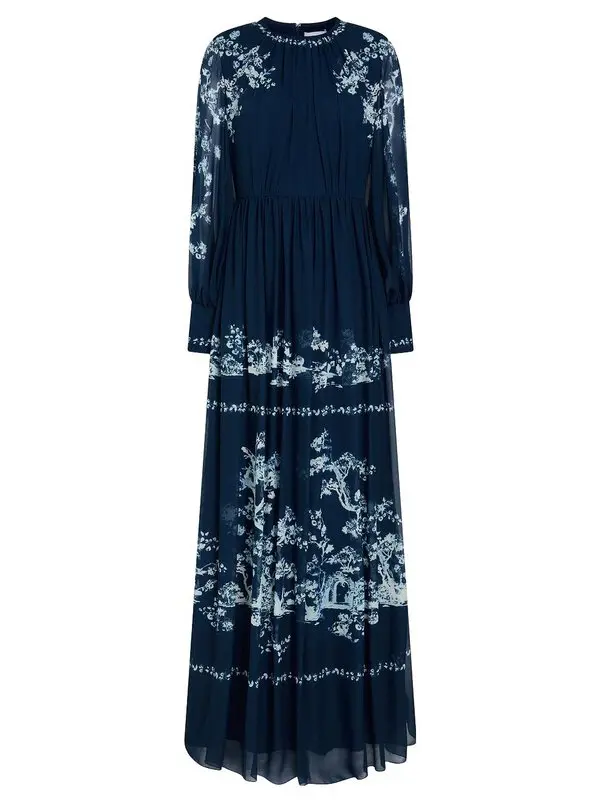 Erdem Printed Silk-voile Gown - Navy