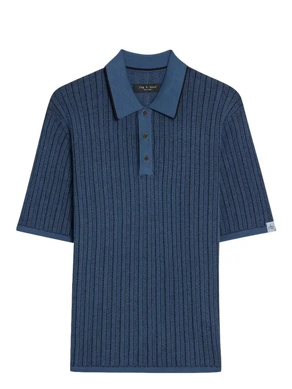 Rag & Bone Harvey Ribbed Cottonblend Polo Shirt - Navy