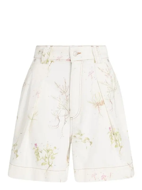 Erdem Pleated Floral-print Denim Shorts - White