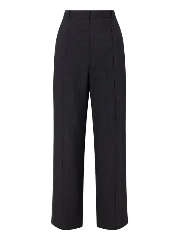 ST. AGNI Pleated Pinstriped Wide-leg Pants - Black