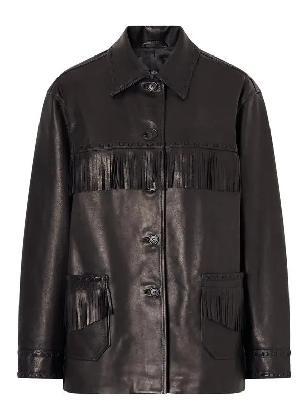 NILI LOTAN Gus Fringed Leather Jacket - Black