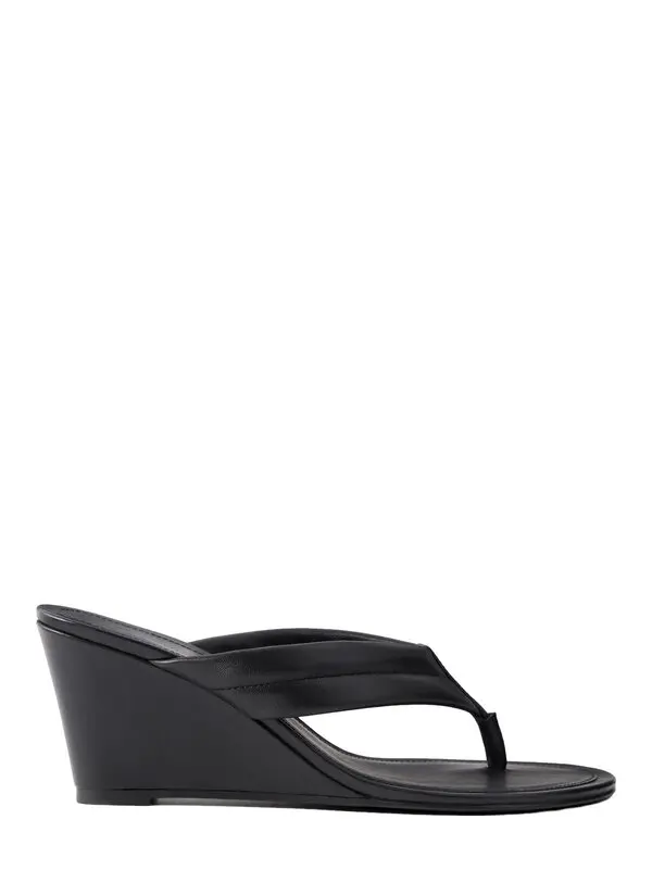 ST. AGNI Leather Wedge Thong Sandals - Black