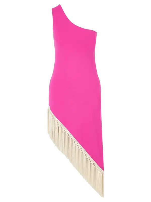 TALLER MARMO One-shoulder Fringed Stretch-jersey Midi Dress - Pink