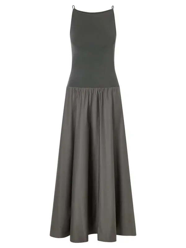 ST. AGNI Ribbed Jersey And Cotton-blend Poplin Maxi Dress - Gray Green