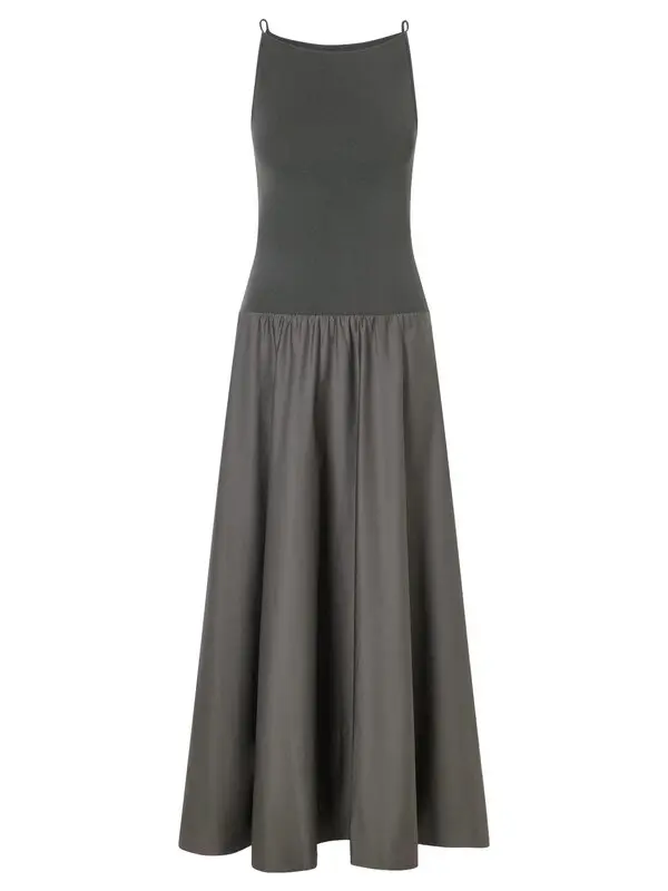ST. AGNI Ribbed Jersey And Cotton-blend Poplin Midi Dress - Green