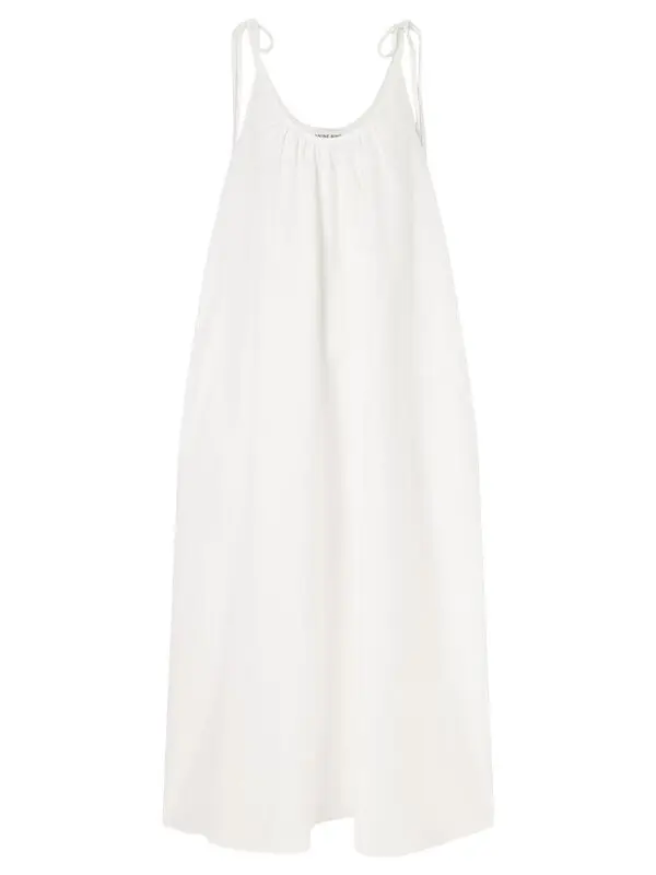 ANINE BING Flora Gathered Lyocell And Linen-blend Maxi Dress - White