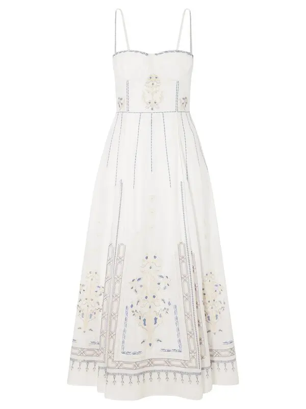 EMPORIO SIRENUSE Valya Embroidered Cotton-poplin Midi Dress - White