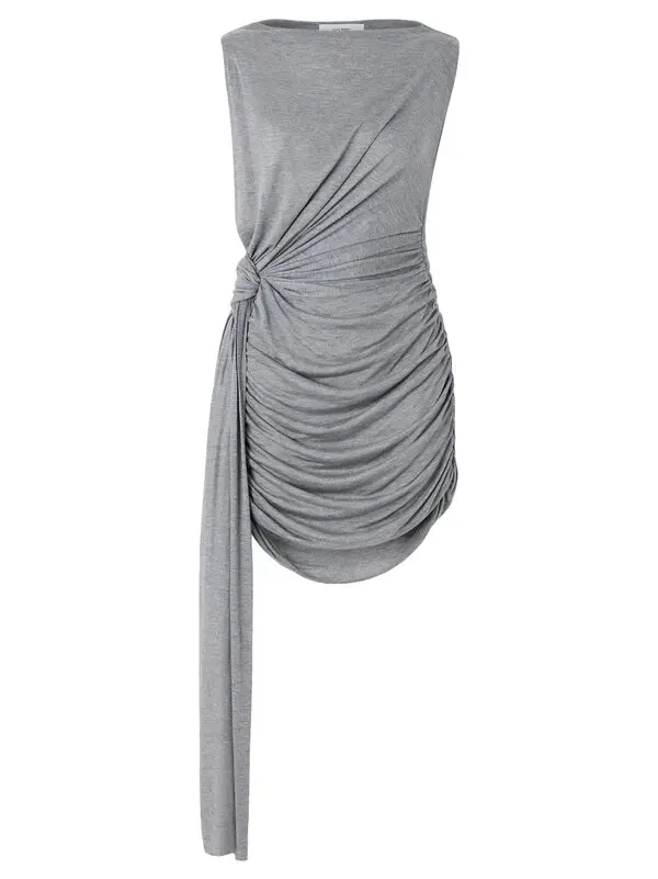 Alex Perry Knotted Draped Ruched Jersey Mini Dress - Gray
