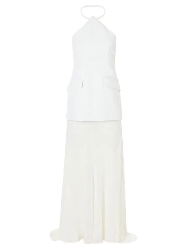 Sportmax Silk-blend Chiffon And Crepe Halterneck Maxi Dress - White
