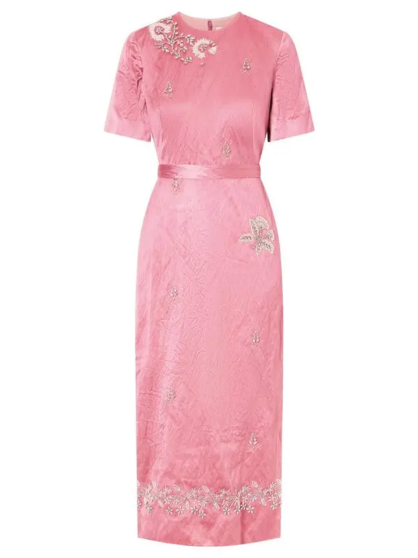 Erdem Embellished Crinkled-satin Midi Dress - Pink