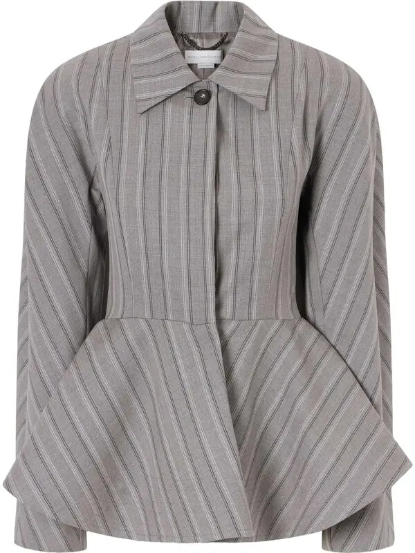 Stella McCartney Striped Flared Wool Blazer - Gray