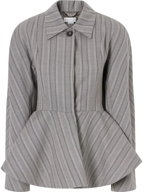 Stella McCartney Striped Flared Wool Blazer - Gray