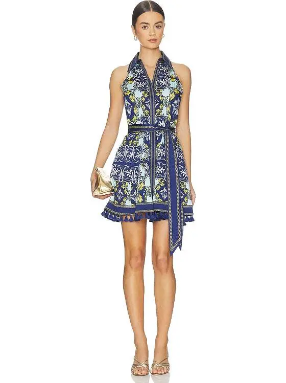 Alice + Olivia Lucy Halter Neck Mini Shirt Dress - Antique Scroll