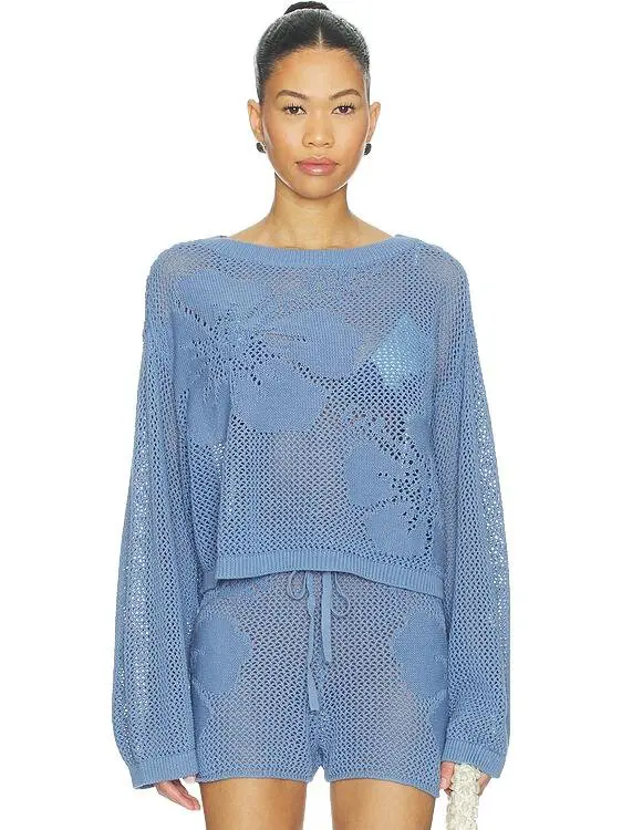 L*Space Island Time Crochet Sweater - Chambray