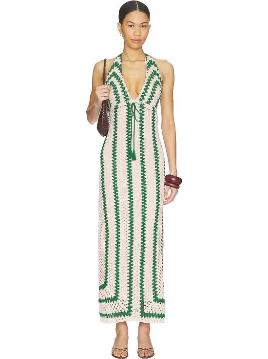 Saylor Georgie Crochet Dress - Green & Creme