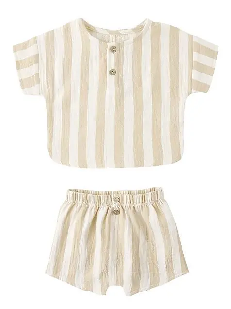 QUINCY MAE Woven Boxy Top And Short Set - Summer Stripe