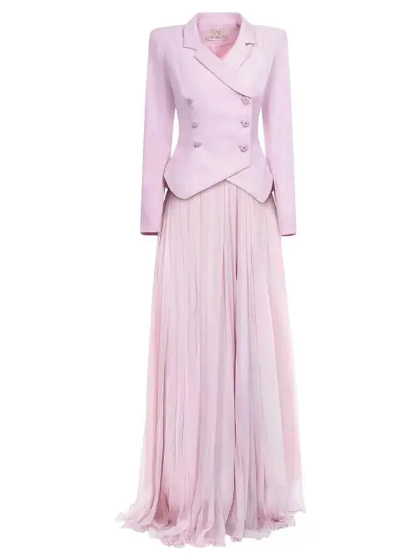 ARAFTU Arafatu Pleated Peplum Blazer And Maxi Skirt Set - Pink