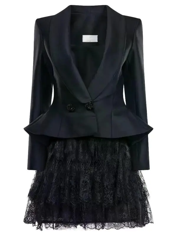 ARAFTU Lace Tiered Peplum Dress - Black
