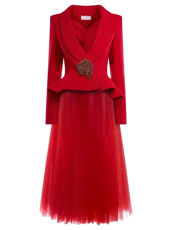 ARAFTU Peplum Tulle-panel Dress - Red