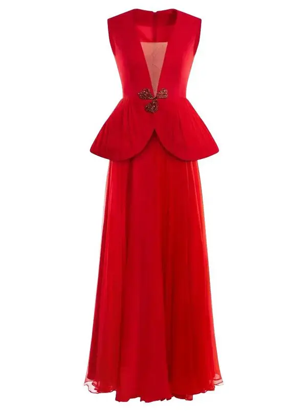 ARAFTU Pleated Peplum Dress - Red