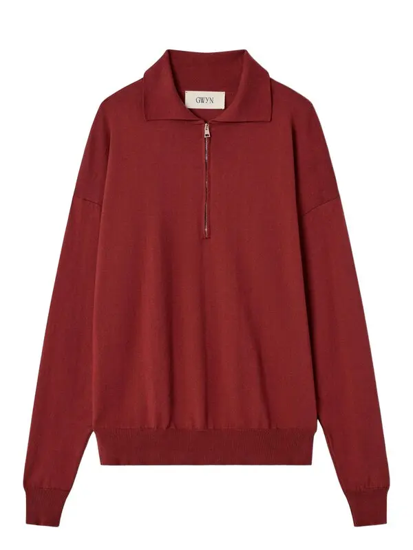 GWYN Augusta Quarter Zip Sweater - Burnt Red