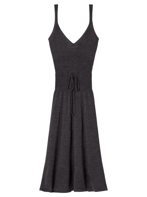 GWYN Knee Length Virgin Wool Dress - Charcoal