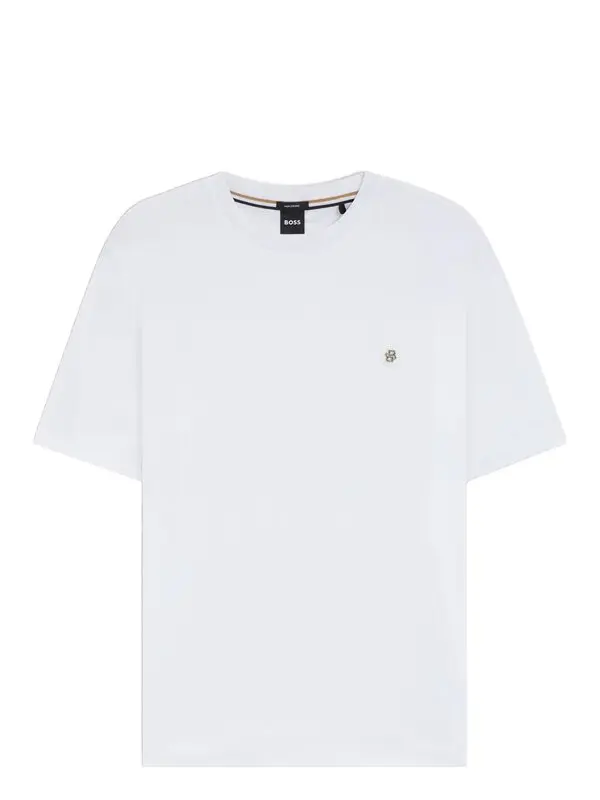 BOSS Mercerised-cotton T-shirt With Double B Monogram - White