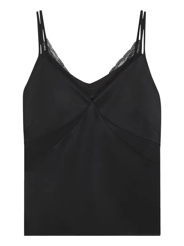 BOSS Lace-trim Camisole In Satin - Black