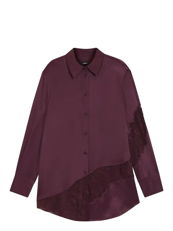 BOSS Regular-fit Blouse With Lace Details - Dark Purple