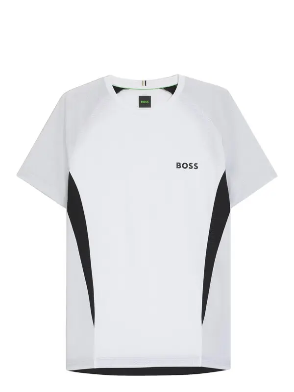 BOSS Mesh-jersey Slim-fit T-shirt With Colour-blocking - White