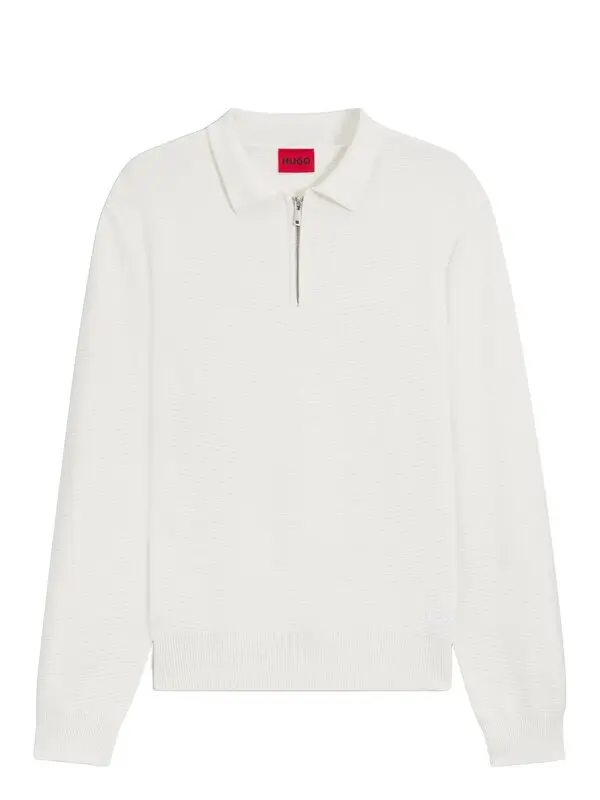 Hugo Cotton Zip-placket Sweater - White