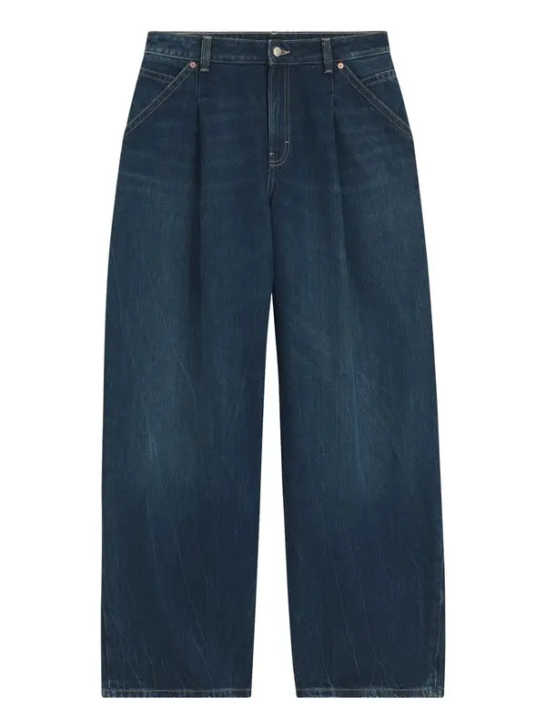 BOSS Wide-leg Jeans With Pleats - Dark Blue